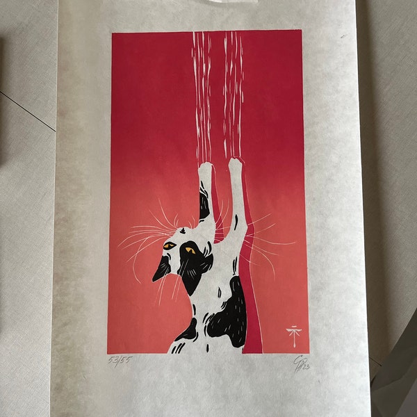 Dumbfounded Hand-printed Linocut Art 29x45,5 Cm - Etsy