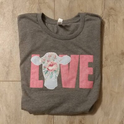 Love Cow Silhouette Applique Redwork Embroidery Design - Etsy