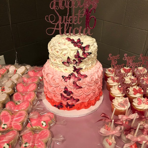 Any Name, Happy Sweet 16 Butterfly Cake Topper, Sweet 16 Butterfly Cake ...