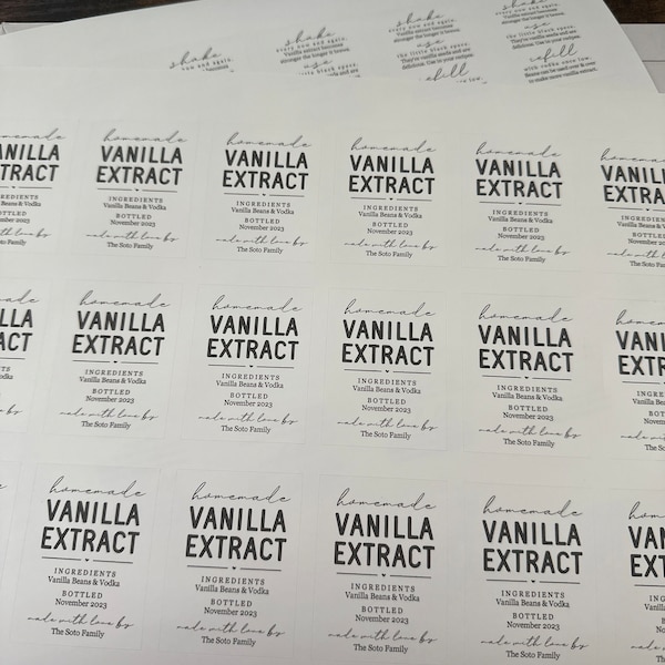 Homemade Vanilla Extract Labels With Instructions Set of 18 Front and ...