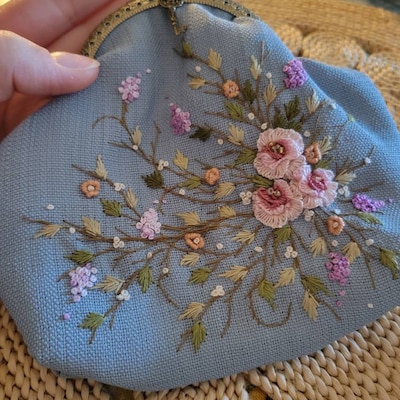 Handmade Floral Embroidered Small Bag Embroidered Small Pink Velvet Bag ...