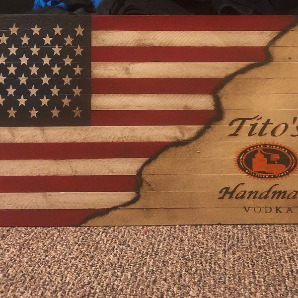 Tito's Vodka Flag, Tito's Handmade Vodka, Rustic American Flag, Man ...