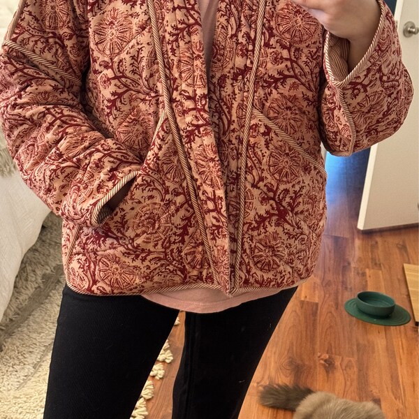 Floral Kimono Jacket, Organic Quilted Indian Cotton Jacket, Reversible ...