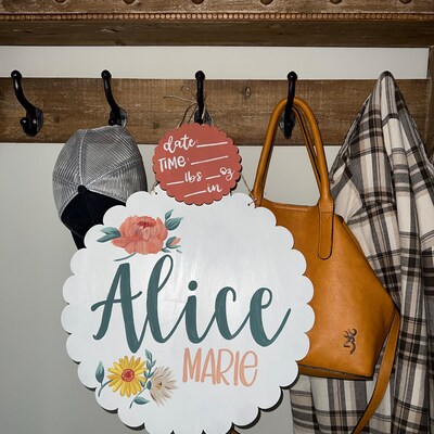 Boho Floral Hospital Door Hanger, Baby Girl Door Hanger, Scallop Edge ...