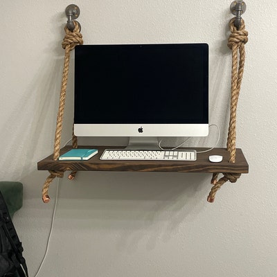 Rope & Pipe Desk Farmhouse Suspended Wood Wall Mounted Standing ...
