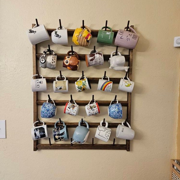 Small Mug Rack, Wood Wall Racks, Wood Kitchen Organizers, Coffee Mug ...