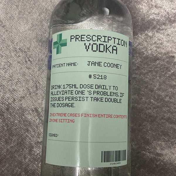 Personalised Prescription VODKA Spoof Bottle Label-ideal Celebration ...