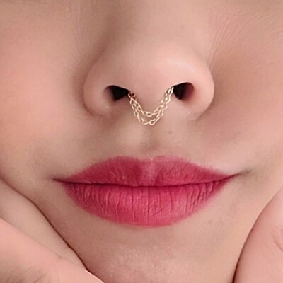 14k Gold Threadless End Septum Chain 16g 5/16 - Etsy