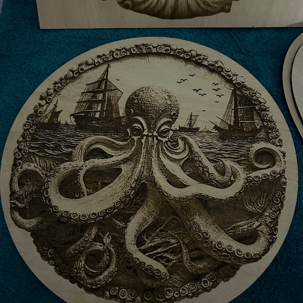 3d Illusion Octopus With Ships for Laser Please Read Description Laser ...