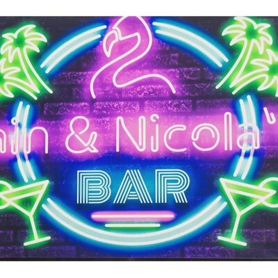 Personalised Bar Sign METAL Plaque Eighties 80s Neon Cocktail Nightclub ...