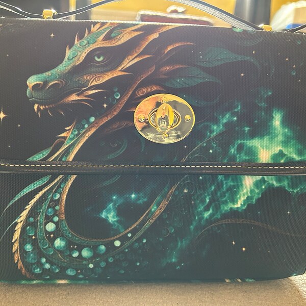 Emerald Green Dragon Purse, Unusual Fantasy Gift, Canvas Satchel Purse ...