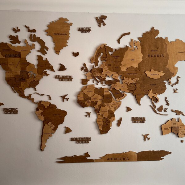 World Wood Map Wooden Wall Map 3 D Wood Wall Map Travel World Map ...