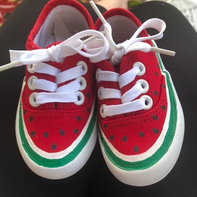 Watermelon Shoes, Hand Painted Red Sneakers for Toddlers, One in a ...