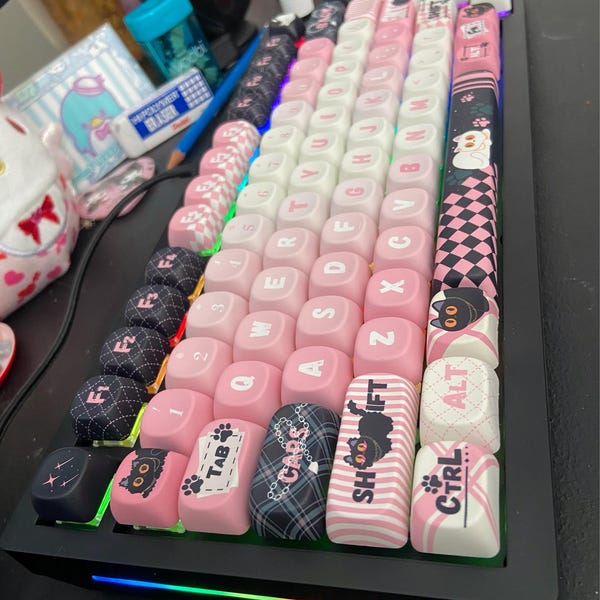 145keys Cute Cat Keycap Set, Blue Keycaps, MOC Profile Keycaps, PBT ...