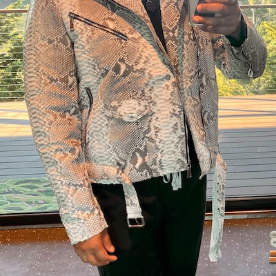 Mans KING Snakeskin Biker Jacket, Black Python Leather Jacket for Men ...