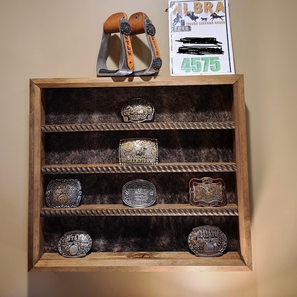 20 Buckle Rustic Western Buckle Display With Cowhide Backing and No ...
