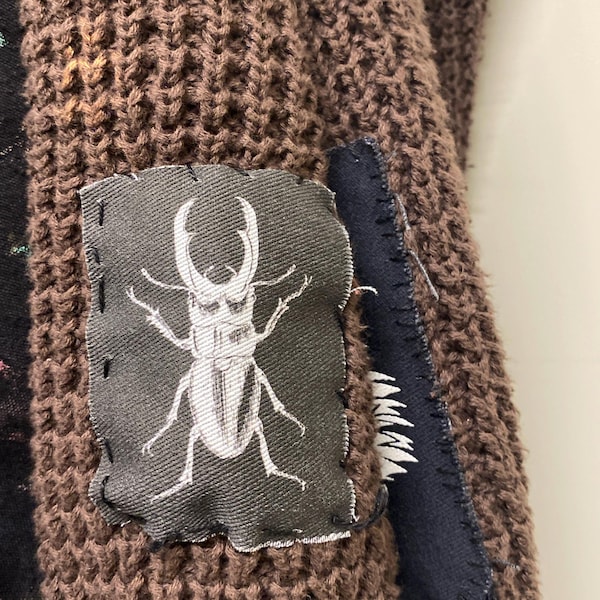 Stag Beetle Patch | Black & White Entomology Sew on Fabric Punk Patch ...
