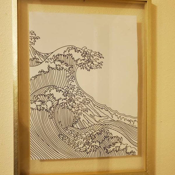 Japanese Wave Print Line Art Line Art Poster Waves Line Drawing Print ...