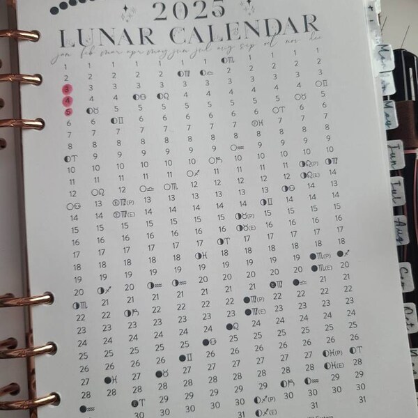 2025 Printable Lunar Calendar Insert for Pocket Rings Planner | Moon ...