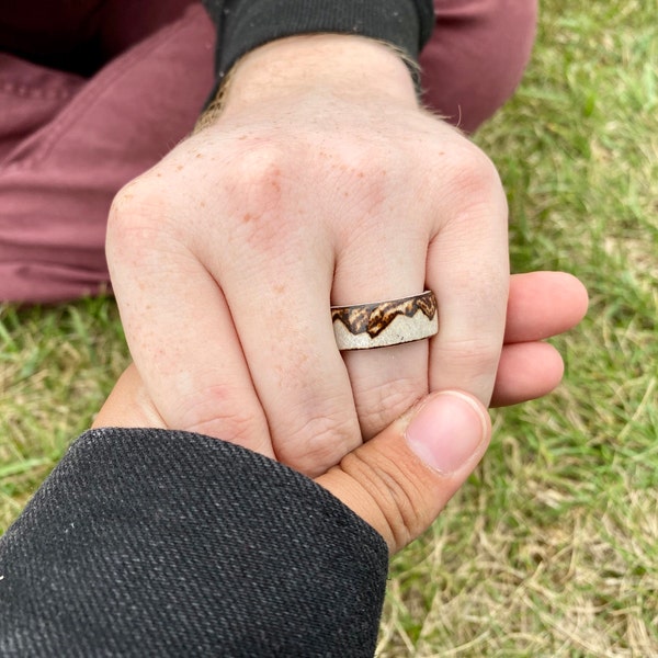 Deer Antler Ring With Mountain Pyrography | Mountain Ring | Deer Antler ...