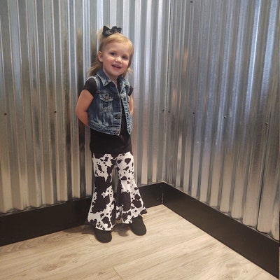 Girls Cow Pants, Cow Print Bell Bottoms, Cow Birthday Pants, Farm Theme ...