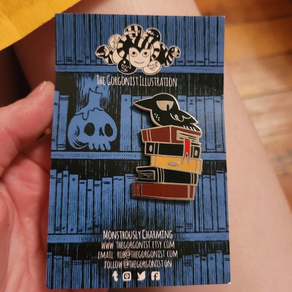 Never to Be Read Crow and Book Stack Hard Enamel Pin With Special ...
