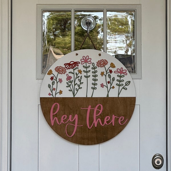 Hey There Flower Door Hanger | Spring Boho Porch Decor | Spring Flowers ...