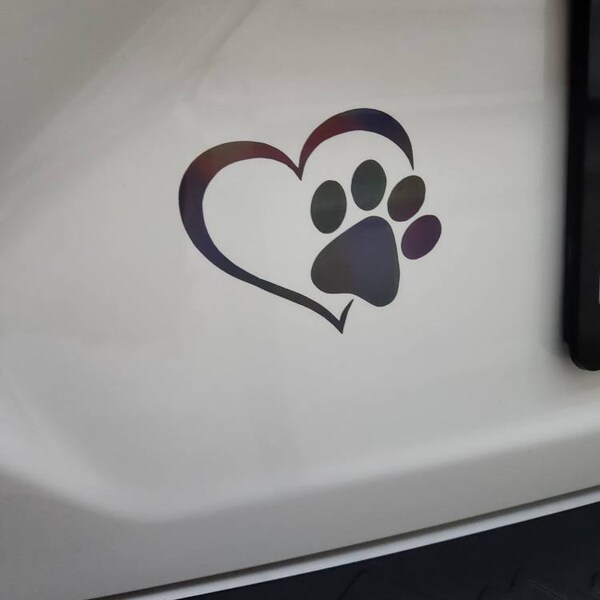 Paw Print Sticker, Heart Paw Decal, Paw Print Car Window Decal, Paw ...