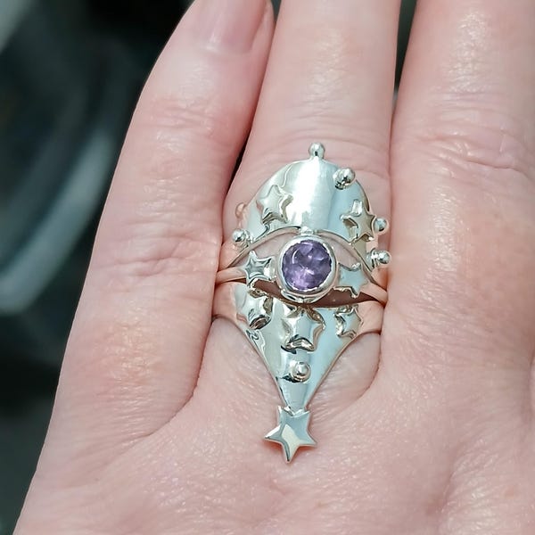 Heart and Crescent 925 Silver Signet Ring - Etsy