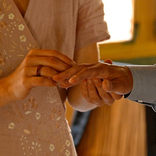 Bentwood Ring: Circassian Walnut, Inlaid Vesuvianite (californite ...