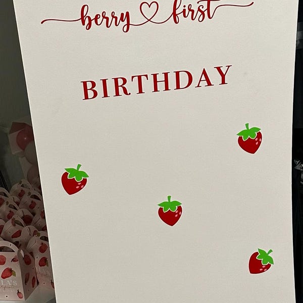 Berry First Birthday Personalised Backdrop Sticker // Balloon Display ...