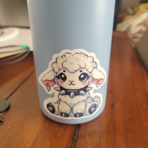 Goth Lamb Sticker - Holographic Lamb Sticker, Cute Pixel Art Punk Lamb ...