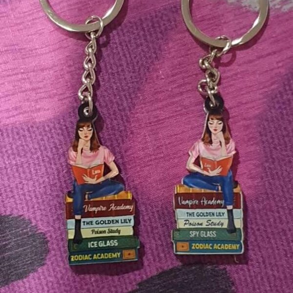 Personalized Girl Reading Book Acrylic Flat Keychain, Custom Book ...