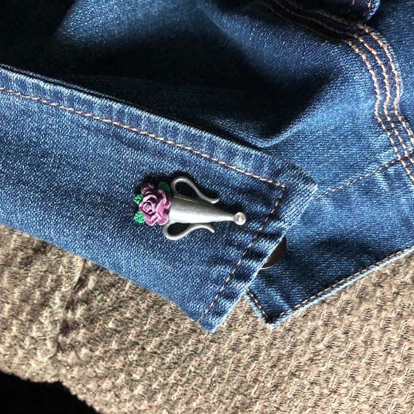 Poirot Style Boutonniere Brooch With Purple Rose - Hand Painted Pewter ...