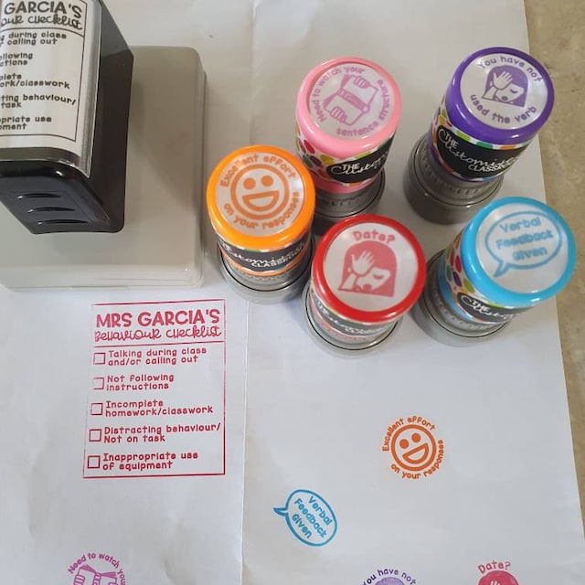 Custom made personalised teacher stamps by customisedclassroom