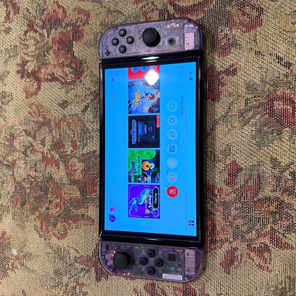 New Custom Nintendo Switch Clear Atomic Purple D-pad Joy-con Controller ...