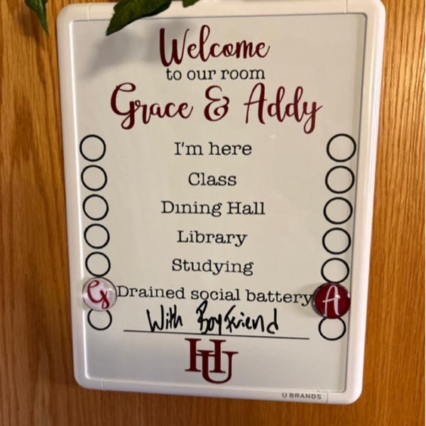 College Dorm Door Sign Dry Erase Board | Roommate Message Board ...
