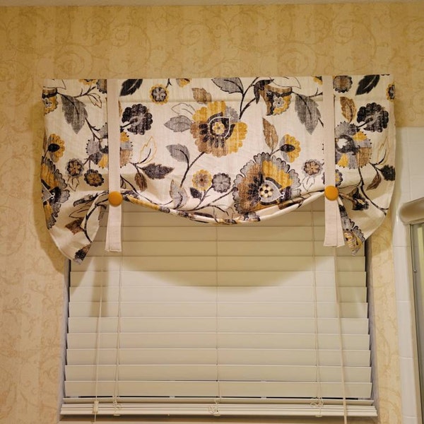 Indigo Floral Tie up Valance: Farmhouse Kitchen Curtain - Etsy