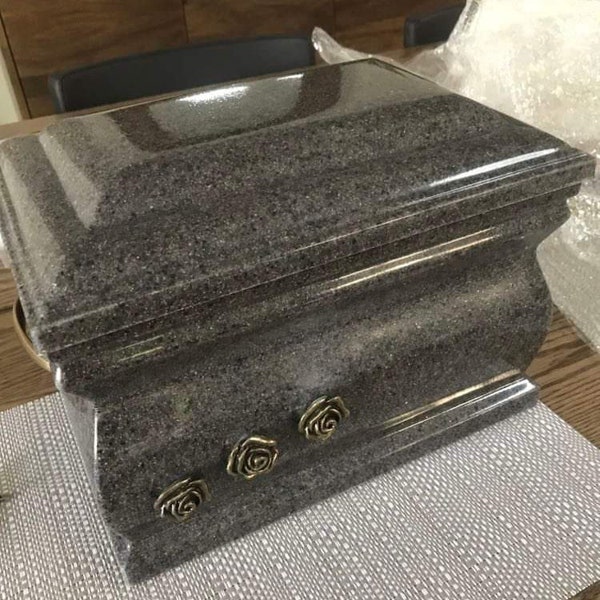 Granite Casket Cremation Ashes Urn for Adult With Brass Roses Funeral ...