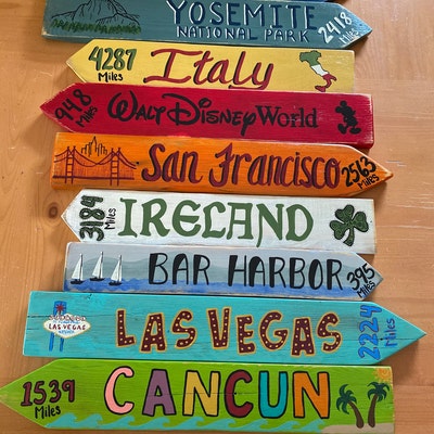 9 Custom Directional Mileage Signs Destination Sign Travel - Etsy