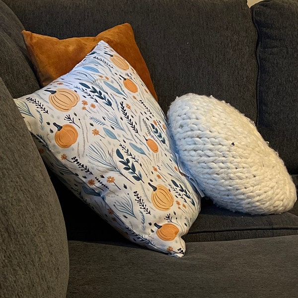 Blue Autumn Fall Throw Pillow Cover - Farmhouse Rustic Boho Minimalist ...