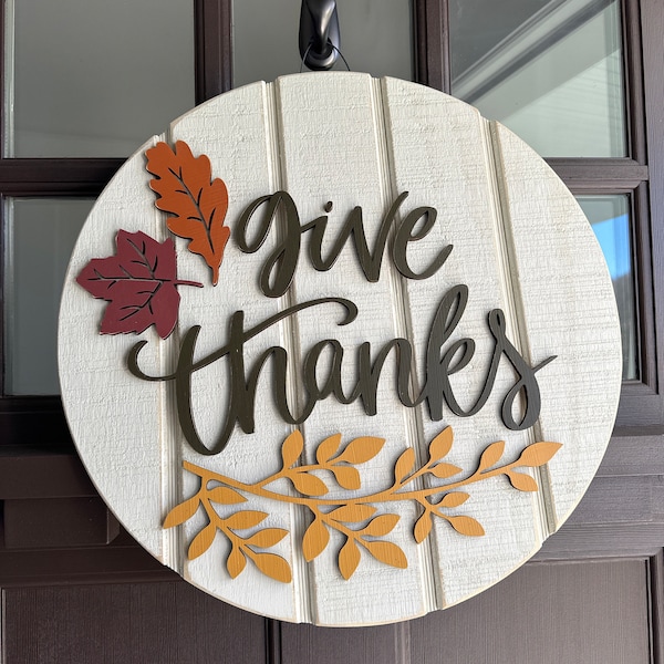 Give Thanks Door Sign, Fall Door Hanger, Autumn Fall Leaves, Rustic ...