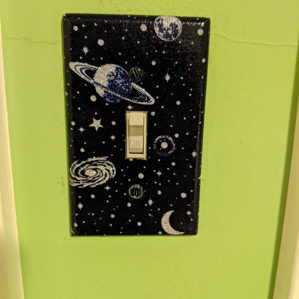 Outer Space Decor, Switch Plate Covers, Space Themed Nursery, Moon and ...