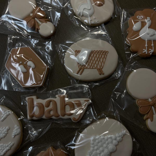 Cute Storks Baby Cookies Handmade Organic Natural Beige Brown Shower ...