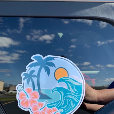 Tropical Waves Sticker, Ocean Sticker, Hibiscus Decal, Palm Trees ...
