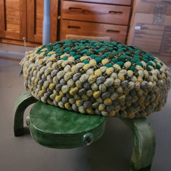 FOOT Footstool/tuffet, 16” Round, 15” Tall, Hand-braided of Upcycled ...