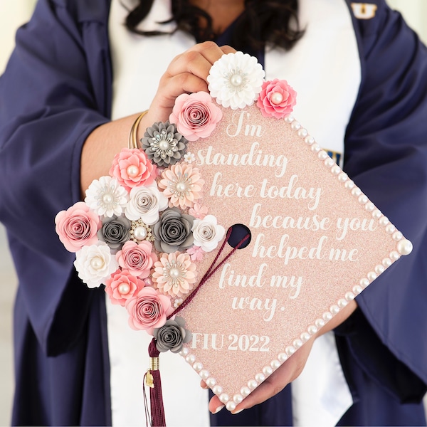 Custom Graduation Cap With BOW & BLING , 3D Paper Flowers, Graduation ...