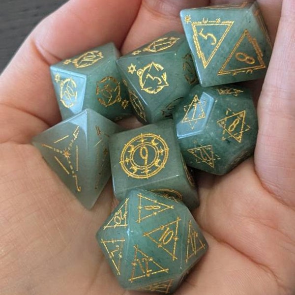 Green Jade DND Dice Set, Aventurine Sharp Edge D&D Dice Set, Dungeons ...