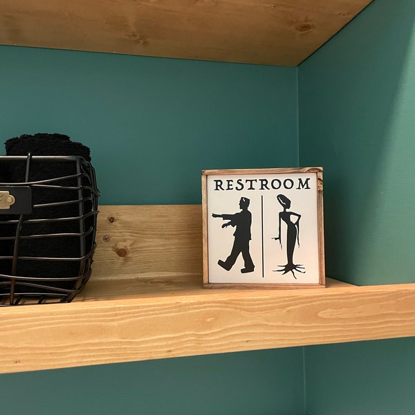 Halloween Decor, RESTROOM Sign, Horror, Farmhouse Sign, Rustic Wood ...