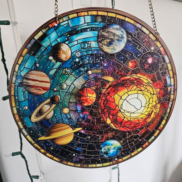 The Solar System: Stained Glass Style Window Hanging Made With Real ...